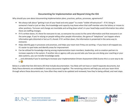 Documenting For Implementation And Beyond Using The Ida Build Up