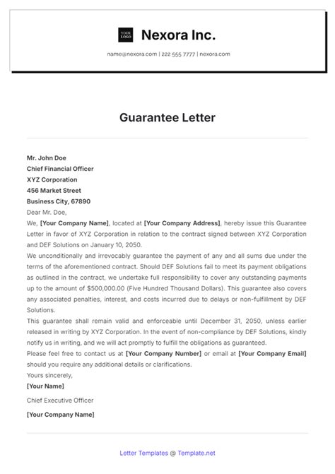 Free Payment Guarantee Letter Format Template To Edit Online