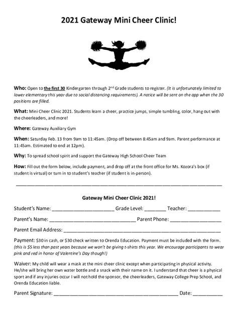 Fillable Online Mini Cheer Clinic Registration Information Fax Email