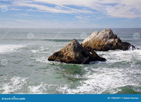Two Outcrops Ocean Shore Cliff Stock Image Image Of Grass Cloud