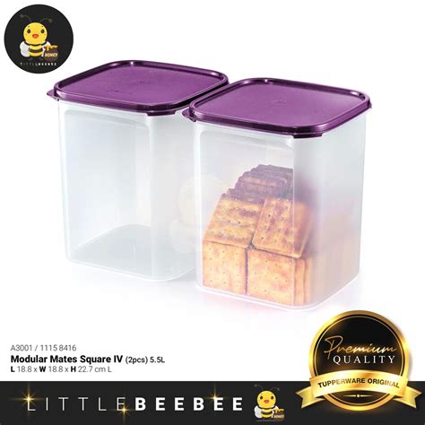 Tupperware Modular Mates Square Iv 5 5l Tupperware Besar Airtight Food Container Food Storage