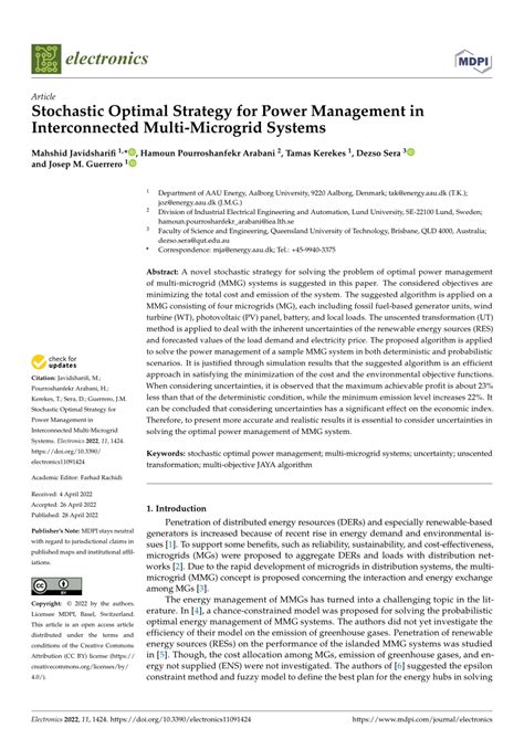 Pdf Stochastic Optimal Strategy For Power Management In Interconnected Multi Microgrid Systems