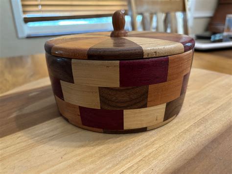 Segmented Wooden Bowl With Lid Turned Wood Bowl Decorative Artwork