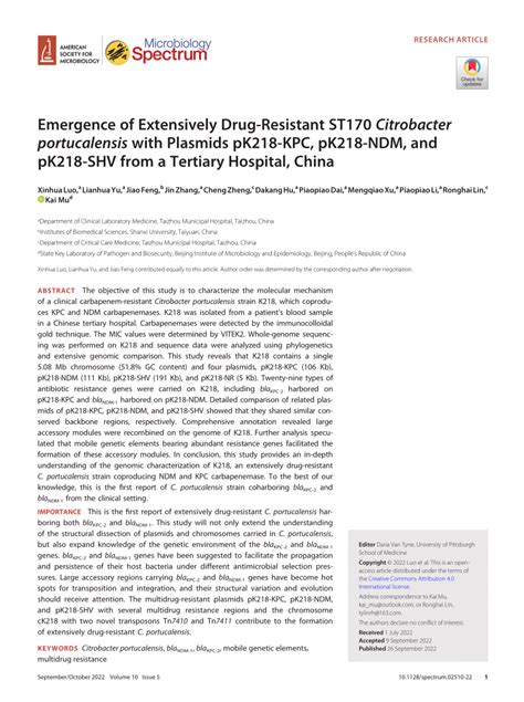 Pdf Emergence Of Extensively Drug Resistant St170 Citrobacter