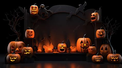3d Halloween Ghost Banner Background Video Loop With Animated Pumpkins 3d Render Happy