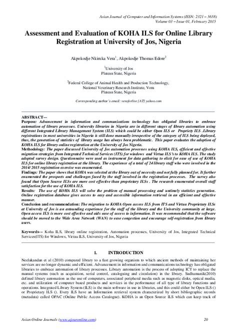 Pdf Assessment And Evaluation Of Koha Ils For Online Library