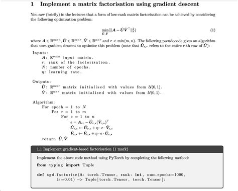 Solved 1 Implement a matrix factorisation using gradient | Chegg.com