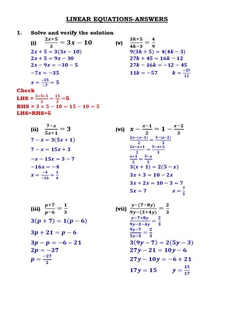 Solving Linear Equations Ans Pdf Equations Arithmetic