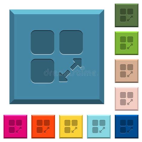 Extend Component Engraved Icons On Edged Square Buttons Stock Vector