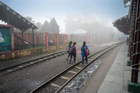 Local Girls Walking At Ghum Railway Stationthe Highest Railway Station