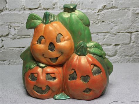 Vintage Halloween Jack O Lanterns Stacked Ceramic Halloween Pumpkin