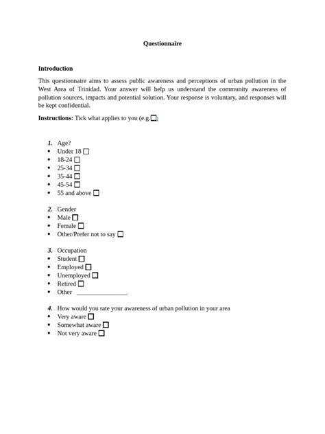 Geography Questionnaire Pdf Pollution Environment
