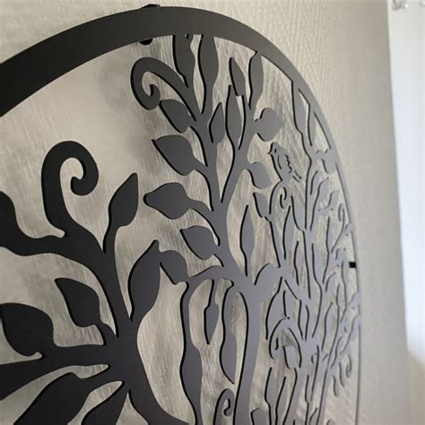 Déco Murale Arbre De Vie Et Oiseaux Cercle En Métal Noir 75 Cm
