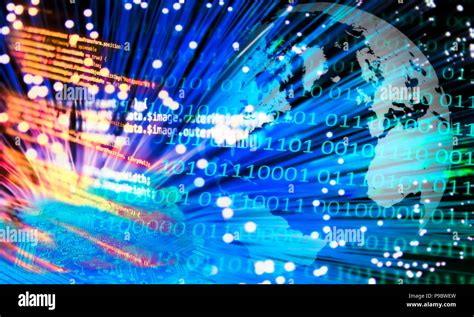 Compositing With Globe Fiber Optic Program Code And Binary Numbers Stock Photo Alamy