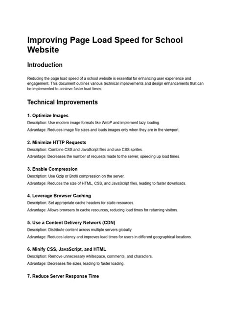 improving page load speed for school website pdf networking