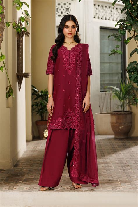 Maroon Embroidered Luxury Chiffon Dress Semi Formals By Iznik Iznik
