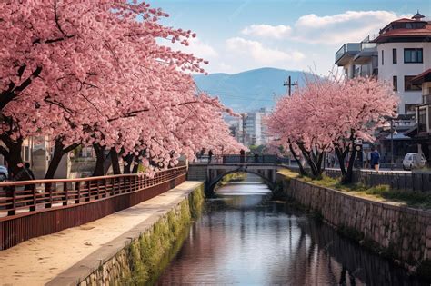 Premium Vector The Landscape In Spring Of Japan In The Season Of