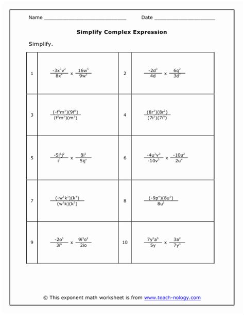 50 Simplify Exponential Expressions Worksheet Chessmuseum Template