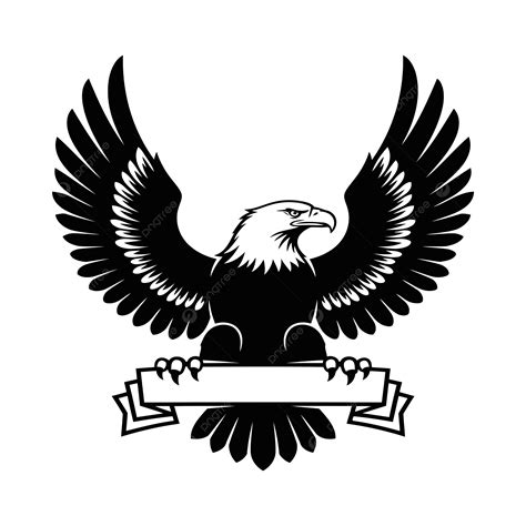 Black And White Eagle Emblem With Banner Eagle Bald Wings Png