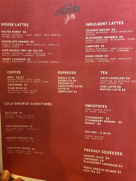 Menu At The Almeta Cape Charles