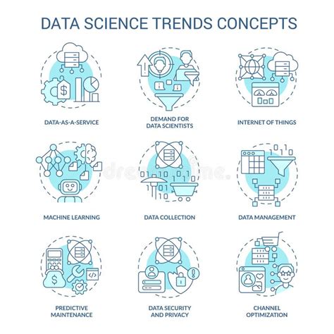 Data Science Trends Turquoise Concept Icons Set Stock Illustration