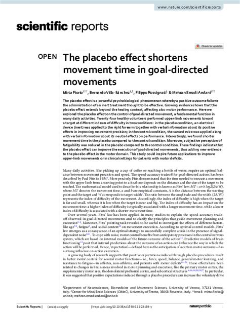 Pdf The Placebo Effect Shortens Movement Time In Goal Directed Movements