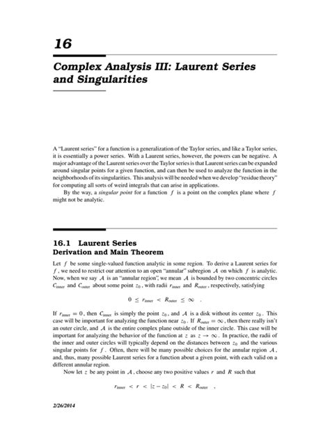 Laurent Series And Singularities Complex Analysis Notes