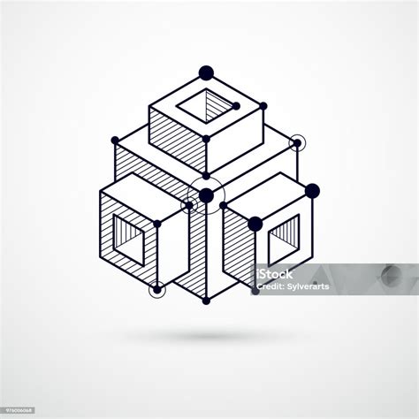 추상적인 현대 복고풍 흑백 3d 배경 미래 도형 벡터 일러스트 레이 션 엔진 또는 공학 메커니즘의 추상 체계입니다 0명에 대한 스톡 벡터 아트 및 기타 이미지 Istock