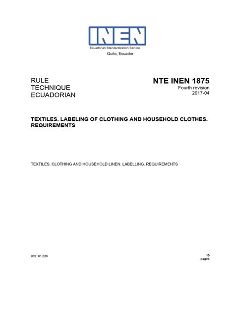 Nte Inen 1875 4 Textiles Labeling Of Clothing And Household Clothes Requirements Pdf