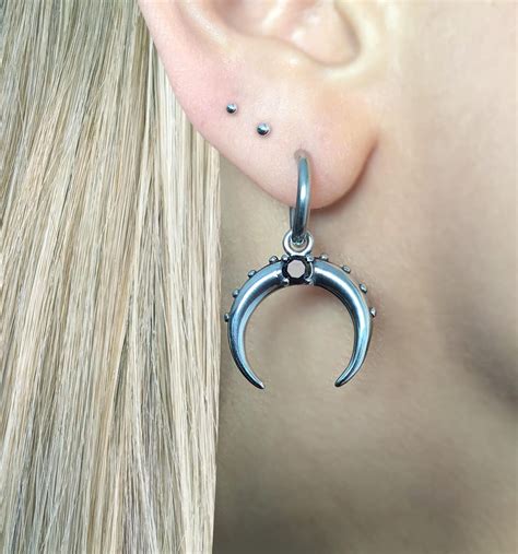 Crescent Moon Hoop Earrings Gothic Celestial Hoops Stainless Steel