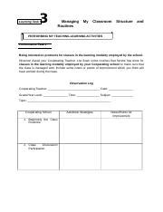 L TASK MANAGING MY CLASSROOM STRUCTURE AND ROUTINES Docx Learning Task Managing Routines