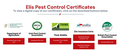 Our Pest Control Certificates Elis Pest Control Ni