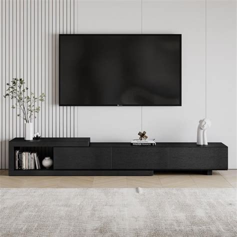 Retractable Wood Tv Stand And Entertainment Centers With 3 Drawers Open