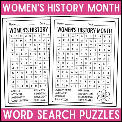 Womens History Month Word Search Puzzles Womens History Month