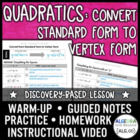 Quadratic Functions Convert Standard To Vertex Lesson Warm Up