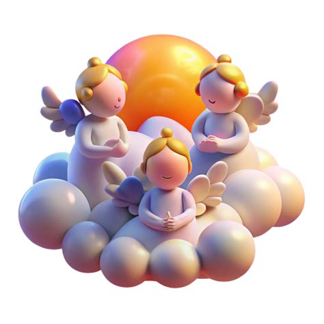 Magnificent Modern Three Angels On Clouds At Sunset Original 56764370 Png