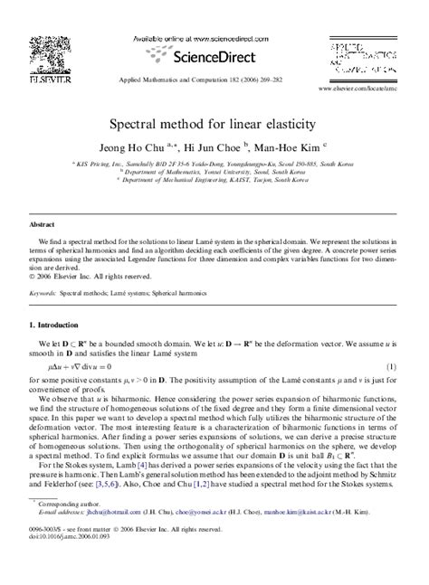 Pdf Spectral Method For Linear Elasticity