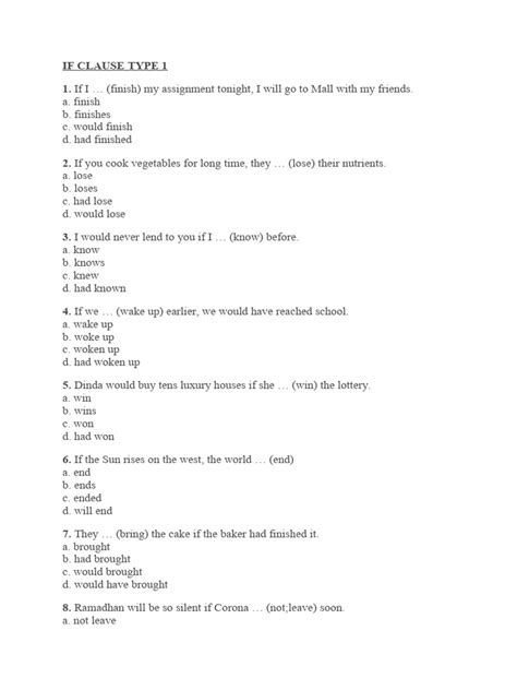 Contoh Soal If Clause Type 1 Dan 2 Pdf
