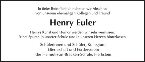 Traueranzeigen Von Henry Euler Vrm Trauerde
