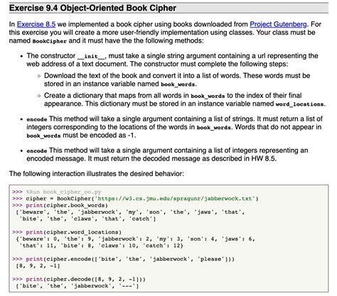 Solved Exercise Object Oriented Book Cipher In Exercise Chegg