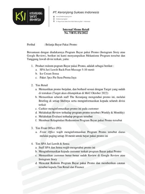 Rev1 Internal Memo Program Bayar Pakai Promo Pdf