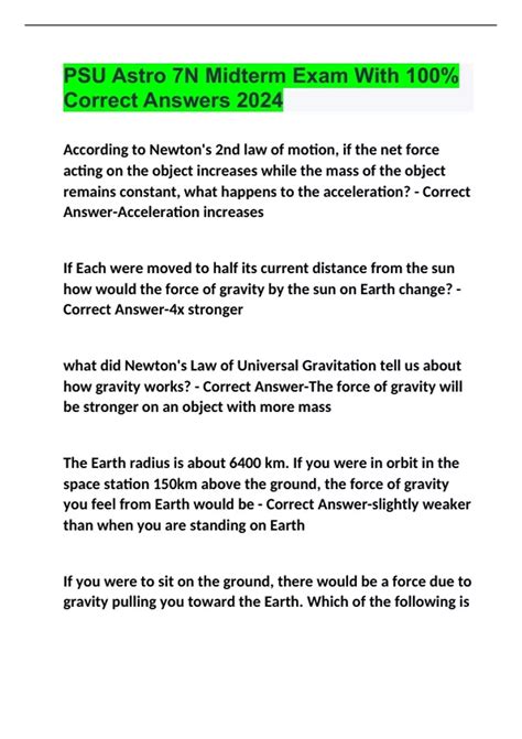 Psu Astro 7n Midterm Exam With 100 Correct Answers 2024 Psu Astro 7n