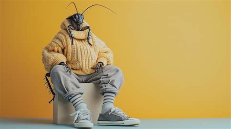 Cockroach In Human Form Sitting On Box Premium Ai Generated Image