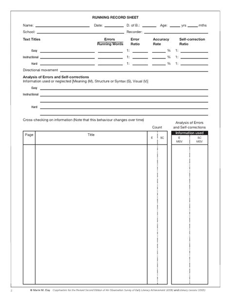 Running Record Sheet Template Download Printable Pdf Templateroller