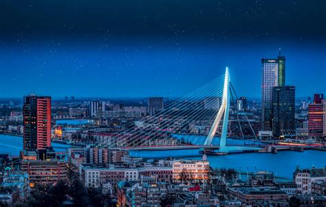 Rotterdam Netherlands Houses Rivers Bridges Evening Hd Wallpaper