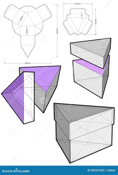 Triangular Self Assembly Packaging And Die Cut Pattern Cartoon Vector