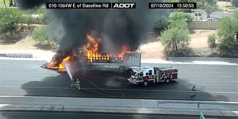 Semi Truck Fire Shuts Down Eastbound Interstate 10 Near Broadway Curve