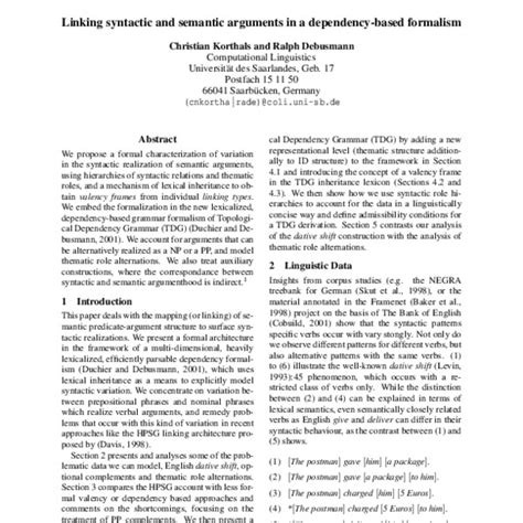 Linking Syntactic And Semantic Arguments In A Dependency Based