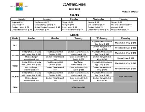 Cafeteria Menu Pdf Hamburgers Fast Food