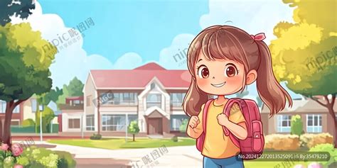 Ai创作图开学季儿童去学校插画 上学插画 儿童去学校插画 小学插画 背着书包上学的小孩 开学季上学 上学卡通小学生 放暑假去上学放学了 卡通q版上学插画 背书包的女孩 小朋友上学 小朋友开学